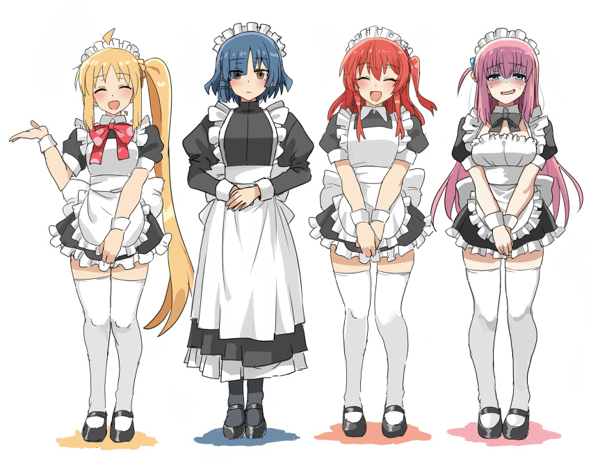 Safebooru - 4girls ahoge apron black bow black bowtie blonde hair blue eyes blue hair bocchi the ...