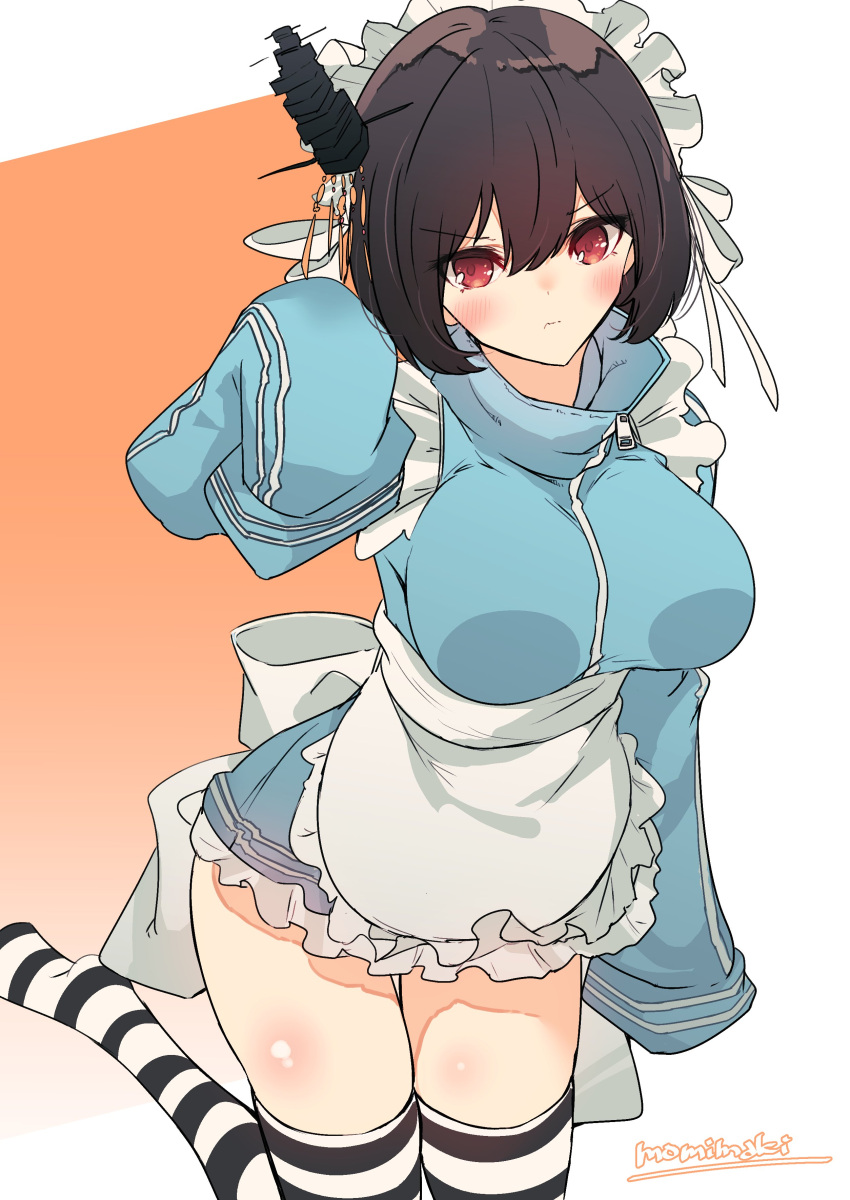 Safebooru - 1girl absurdres alternate costume apron artist name black hair blue dress dress ...