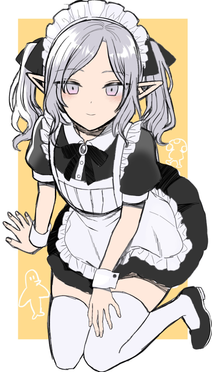 Safebooru - 1boy alternate costume androgynous apron black dress blush border crossdressing ...