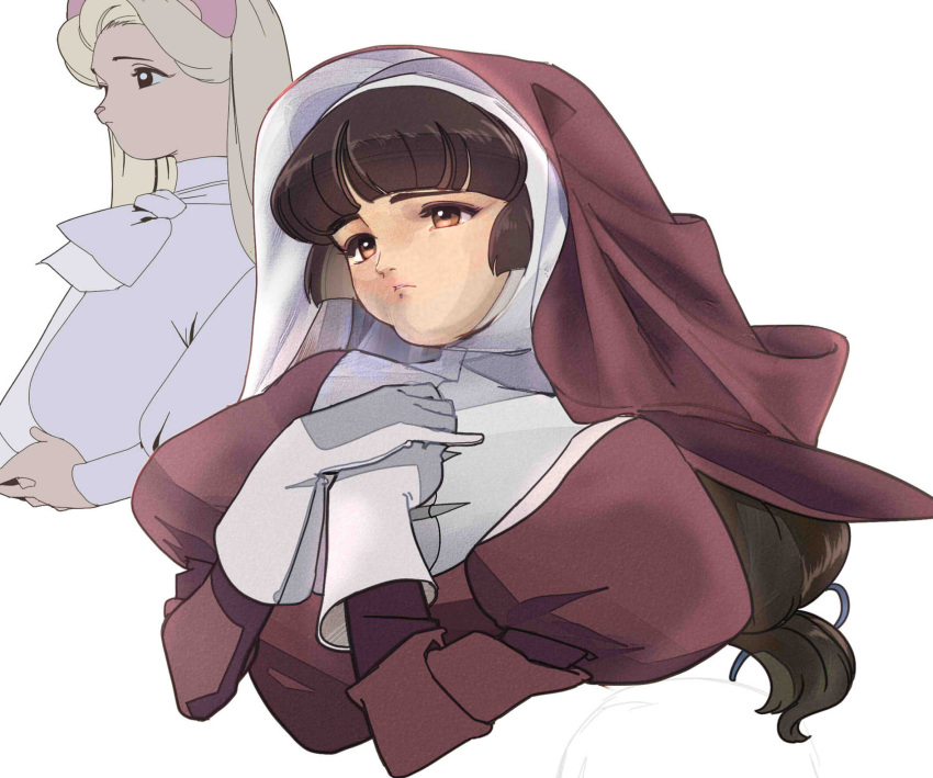 Safebooru - 2girls animal ears arched bangs black eyes breasts brown ...