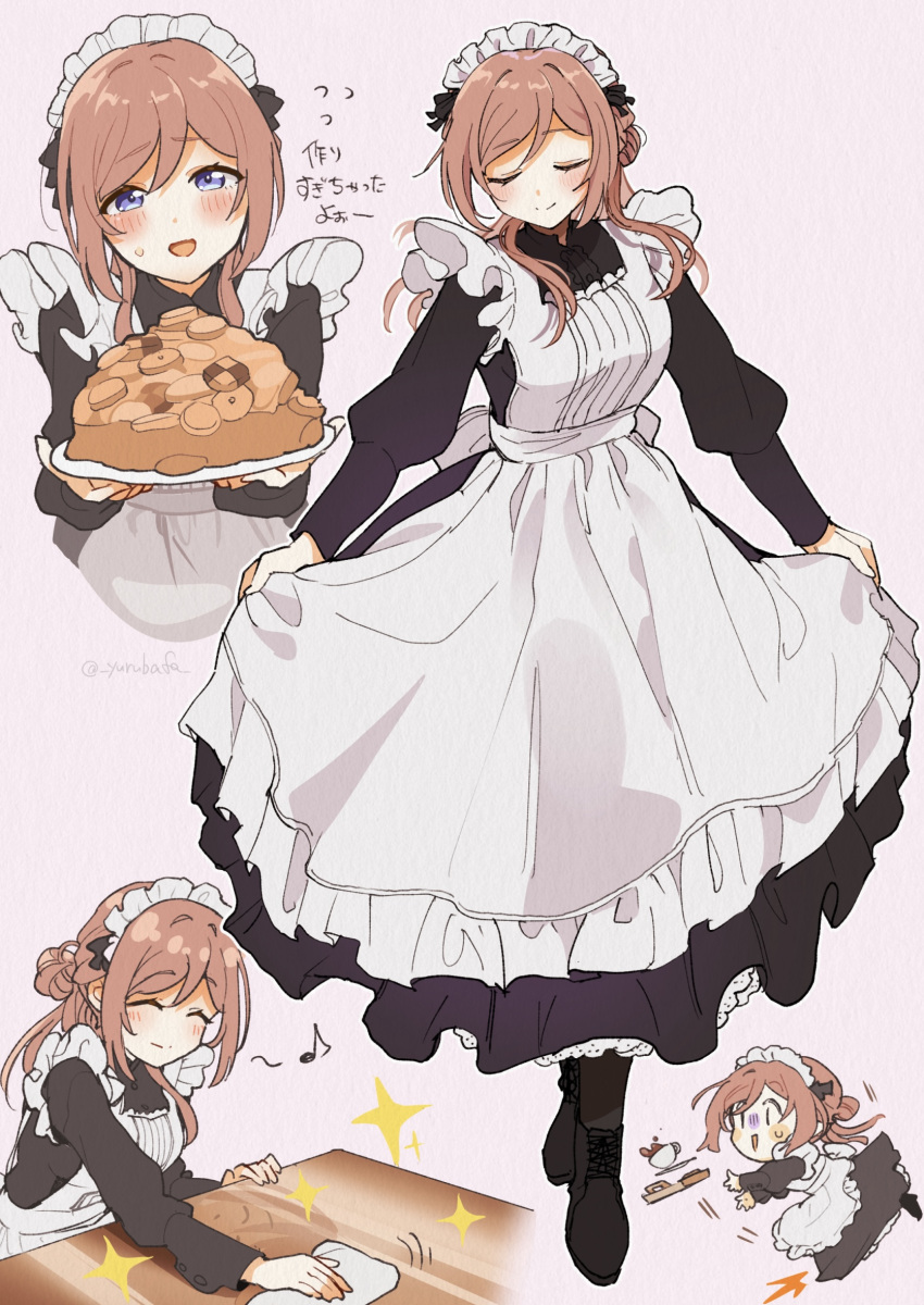 Safebooru - 1girl ^ ^ alternate costume apron bafarin black dress blue eyes blush brown hair ...
