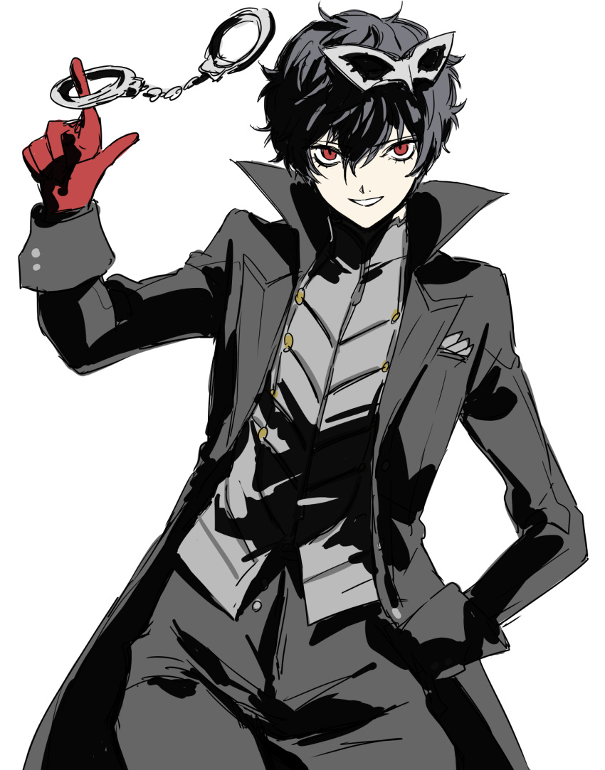 Safebooru - 1boy amamiya ren black coat black hair coat collared coat cuffs eye mask gloves grin ...