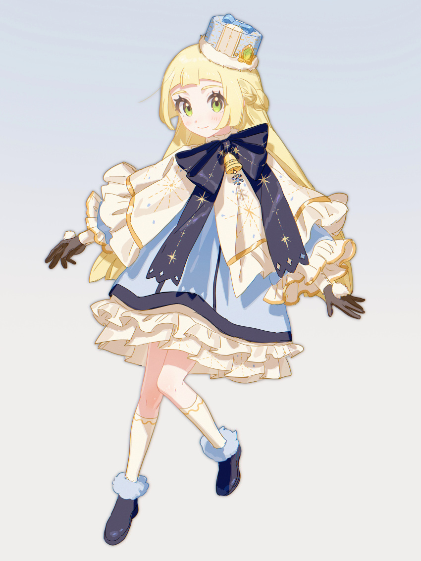 Safebooru - 1girl absurdres bell black gloves black shoes blonde hair blue dress dress ...