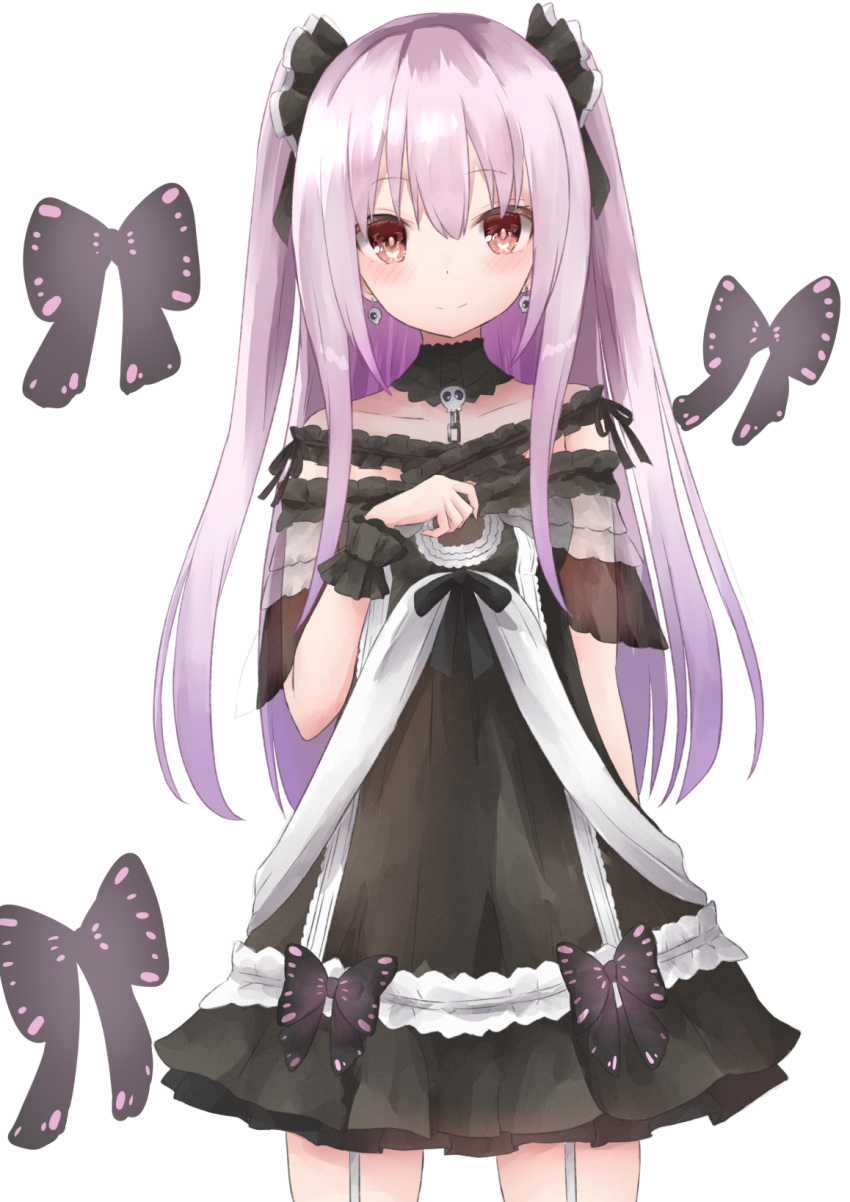 Safebooru - 1girl black bow black dress blush bow bug butterfly closed mouth dress earrings hair ...