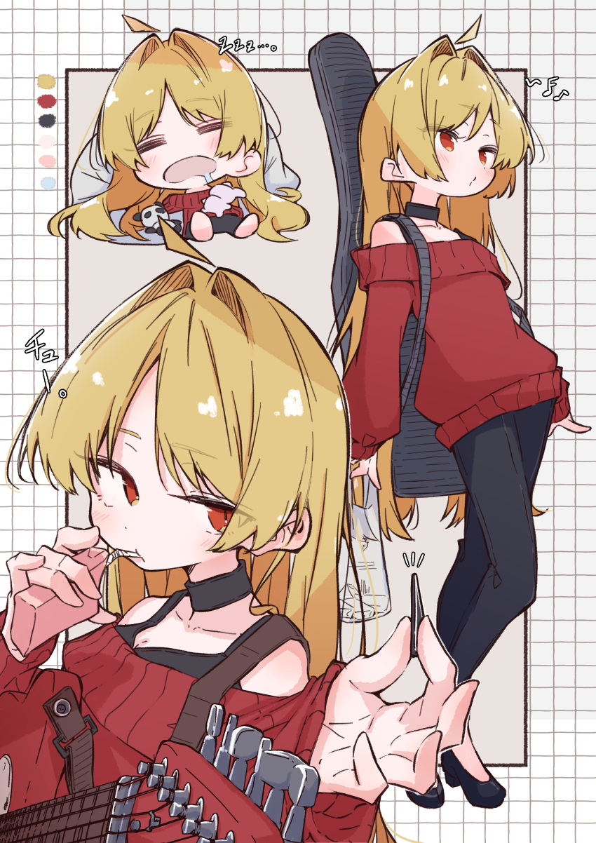 Safebooru - 1girl absurdres ahoge aomoringo black choker black pants black shirt blonde hair ...