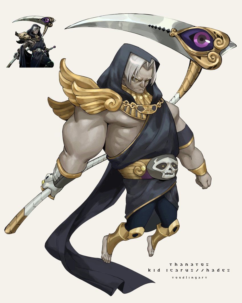 Safebooru - 1boy black robe clenched hand dark-skinned male dark skin full body grey hair hades ...