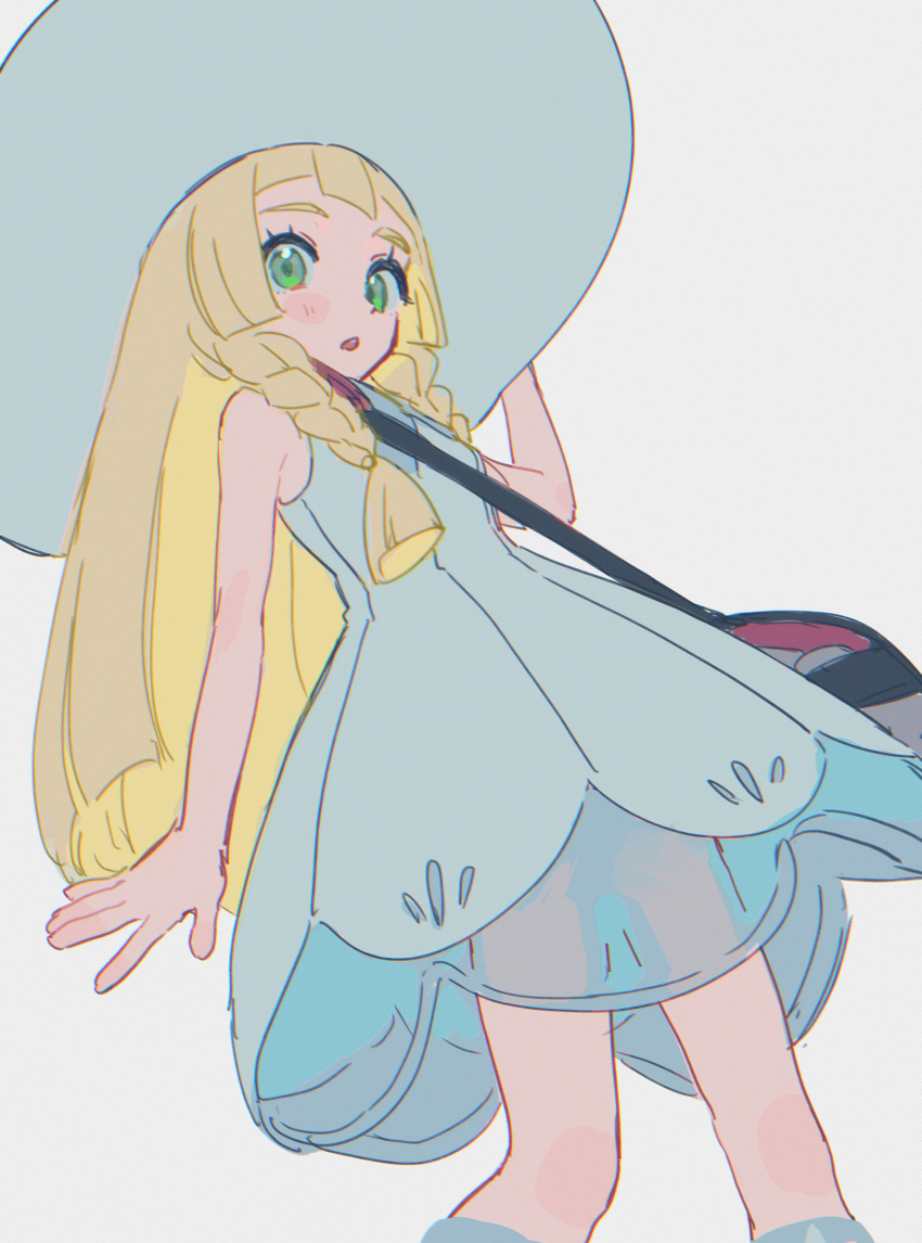 Safebooru - 1girl :o absurdres bag blonde hair braid dress duffel bag from below fua1heyvot4ifsr ...