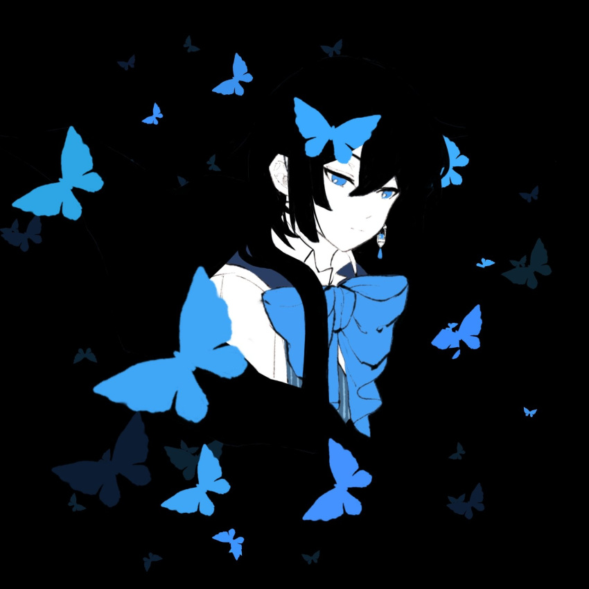 Safebooru 1boy Bafangli Black Background Black Hair Blue Bow Blue 9355