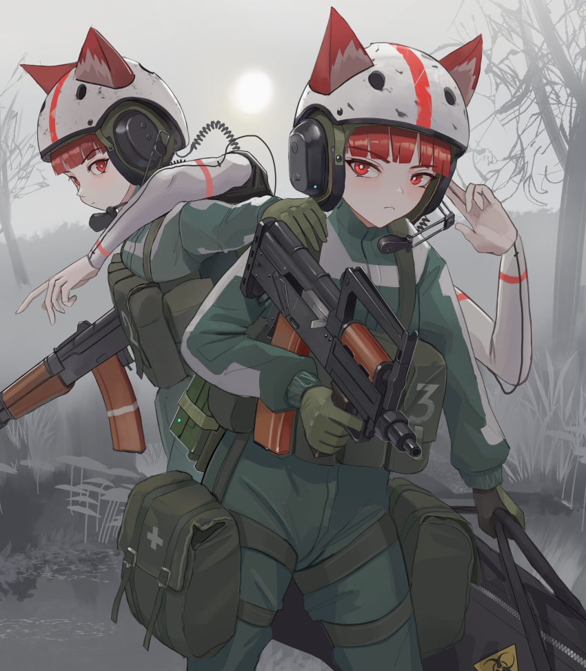 Safebooru - 2girls absurdres ak-74 animal ears assault rifle bag bright pupils bullpup cat ears ...