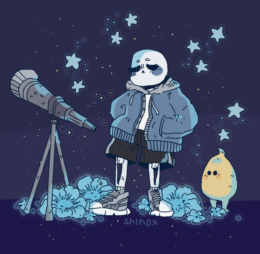 Safebooru - 1boy 1other 2019 2d artist name black shorts blue flower ...