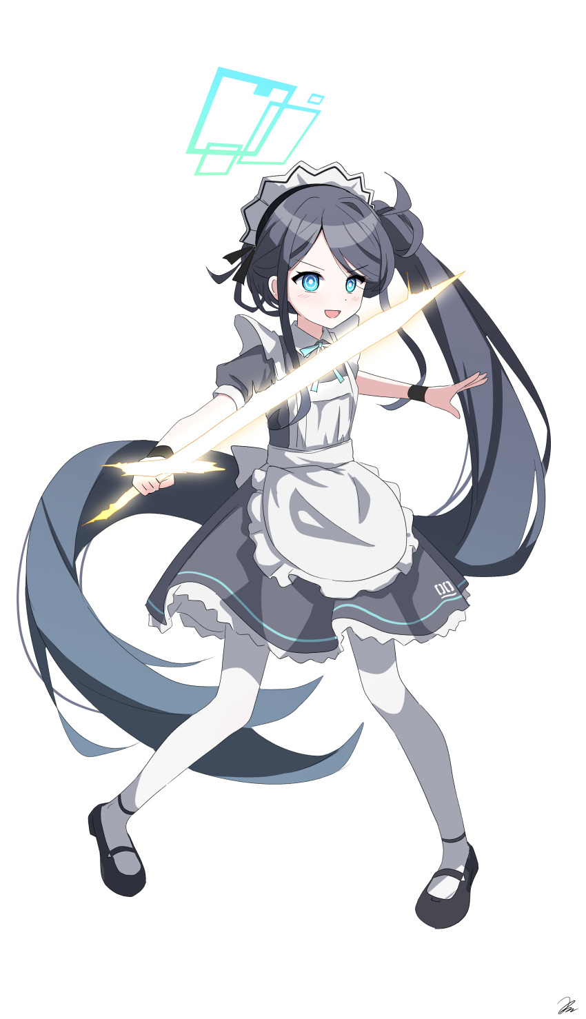 Safebooru - 1girl :d absurdly long hair absurdres apron aqua halo aqua ...
