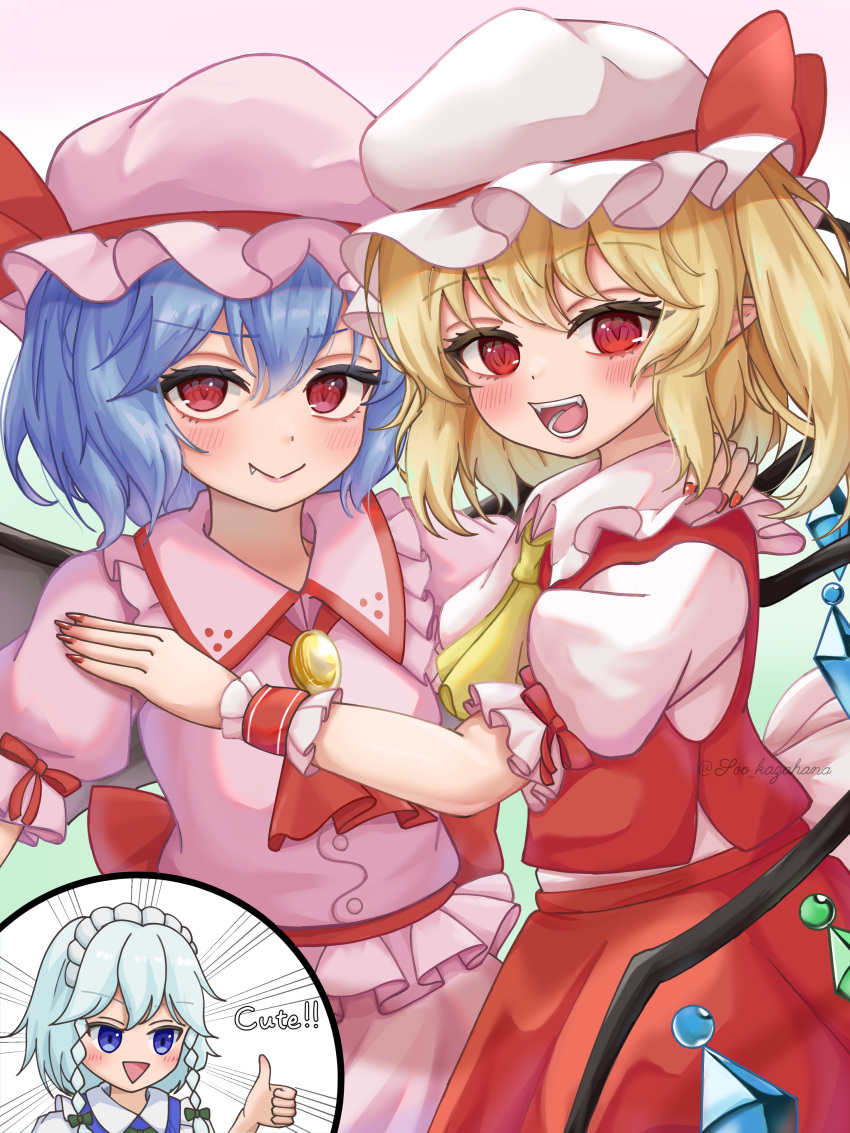 Safebooru - 3girls absurdres ascot bat wings blonde hair blue eyes blue hair blush bow braid ...