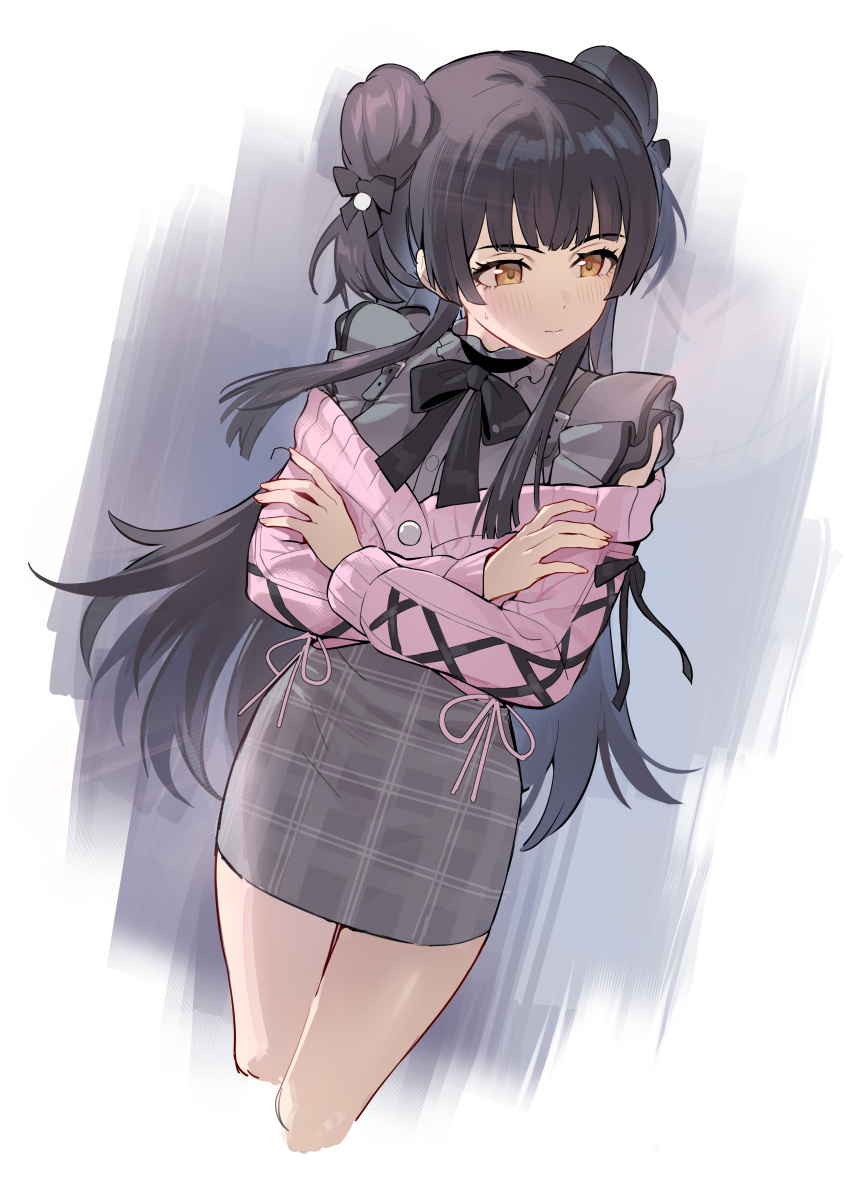 Safebooru - 1girl absurdres black bow black hair black ribbon blush bow commentary request ...