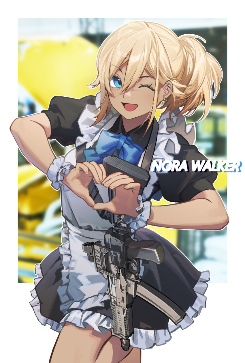 Safebooru - 1girl alternate costume apron black dress blonde hair blue ...