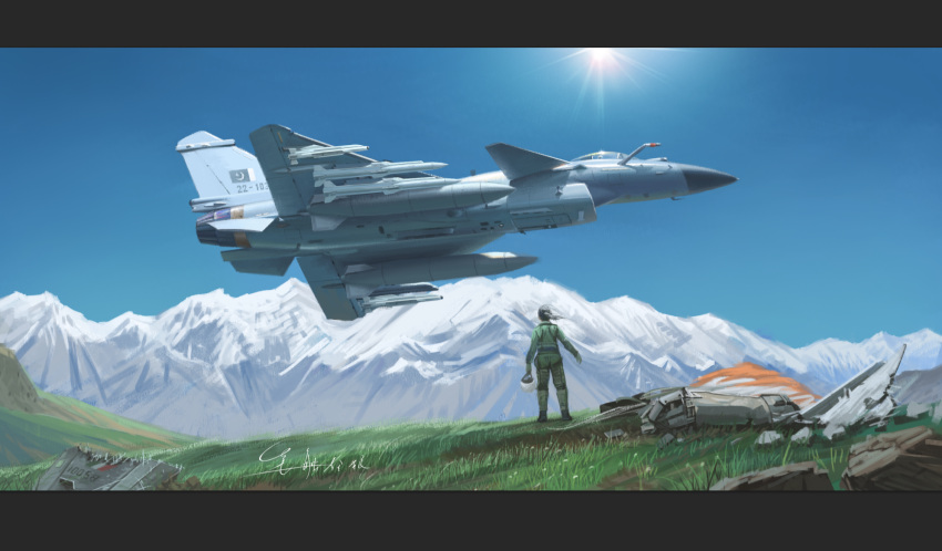 Safebooru - 1girl aerial battle aircraft airplane battle blue sky chengdu j-10 dassault rafale ...