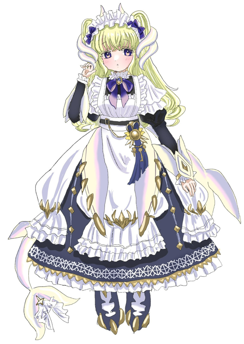 Safebooru - 1girl apron black dress blonde hair dragon girl dragon horns dragon tail dragon ...