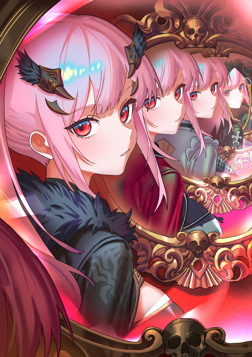 Safebooru - 1girl absurdres black dress different reflection dress fluffycatfish fur trim gold ...