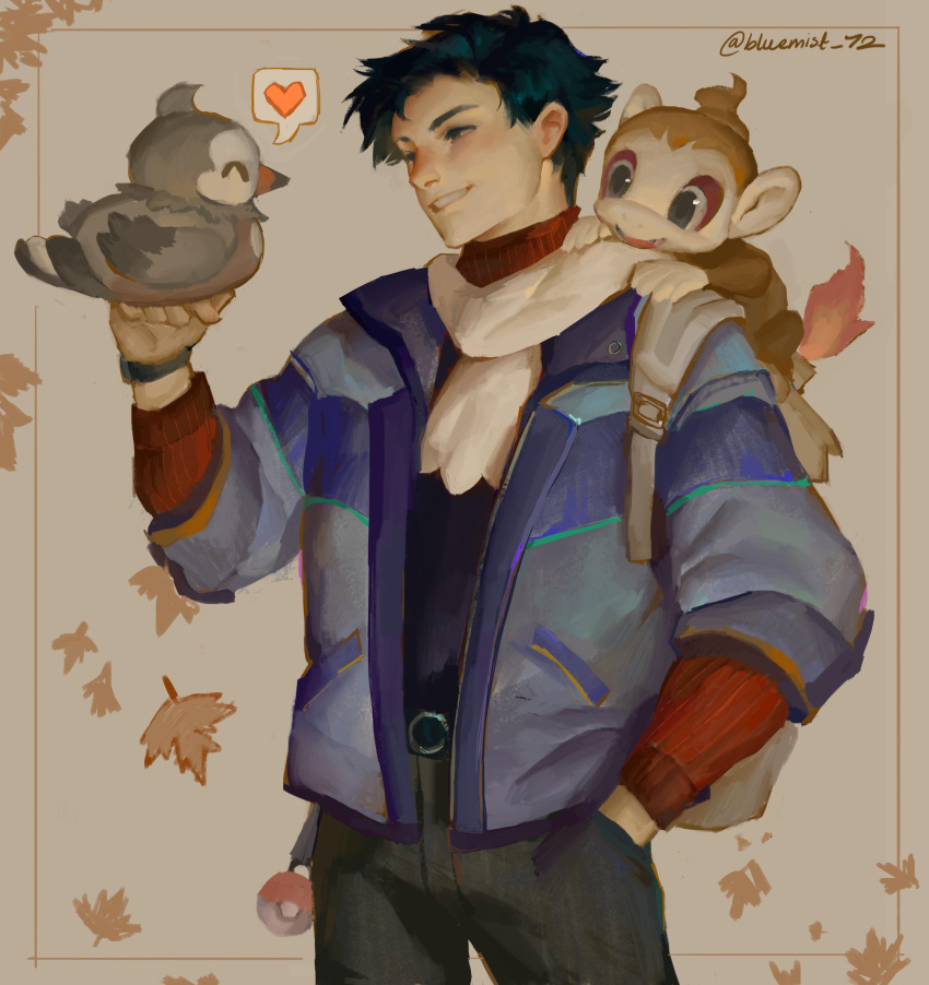 Safebooru - 1boy absurdres black hair blue jacket bluemist72 chimchar ...