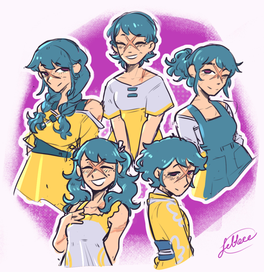 Safebooru - alternate hairstyle aqua hair braid closed eyes cross scar ...