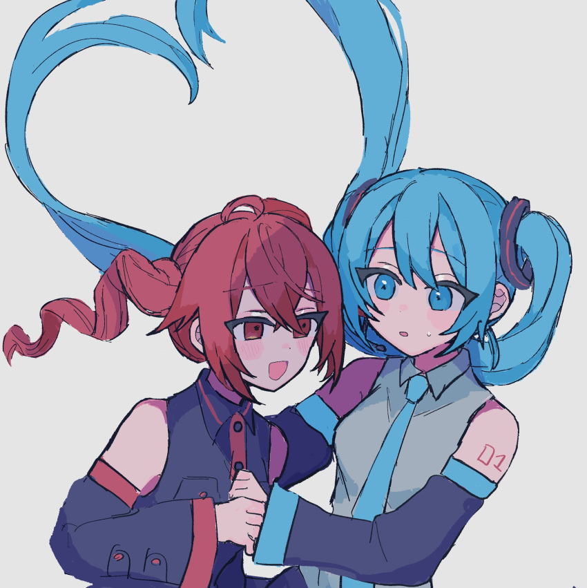 Safebooru - 2girls aqua eyes aqua hair aqua necktie arm tattoo black shirt curly hair detached ...