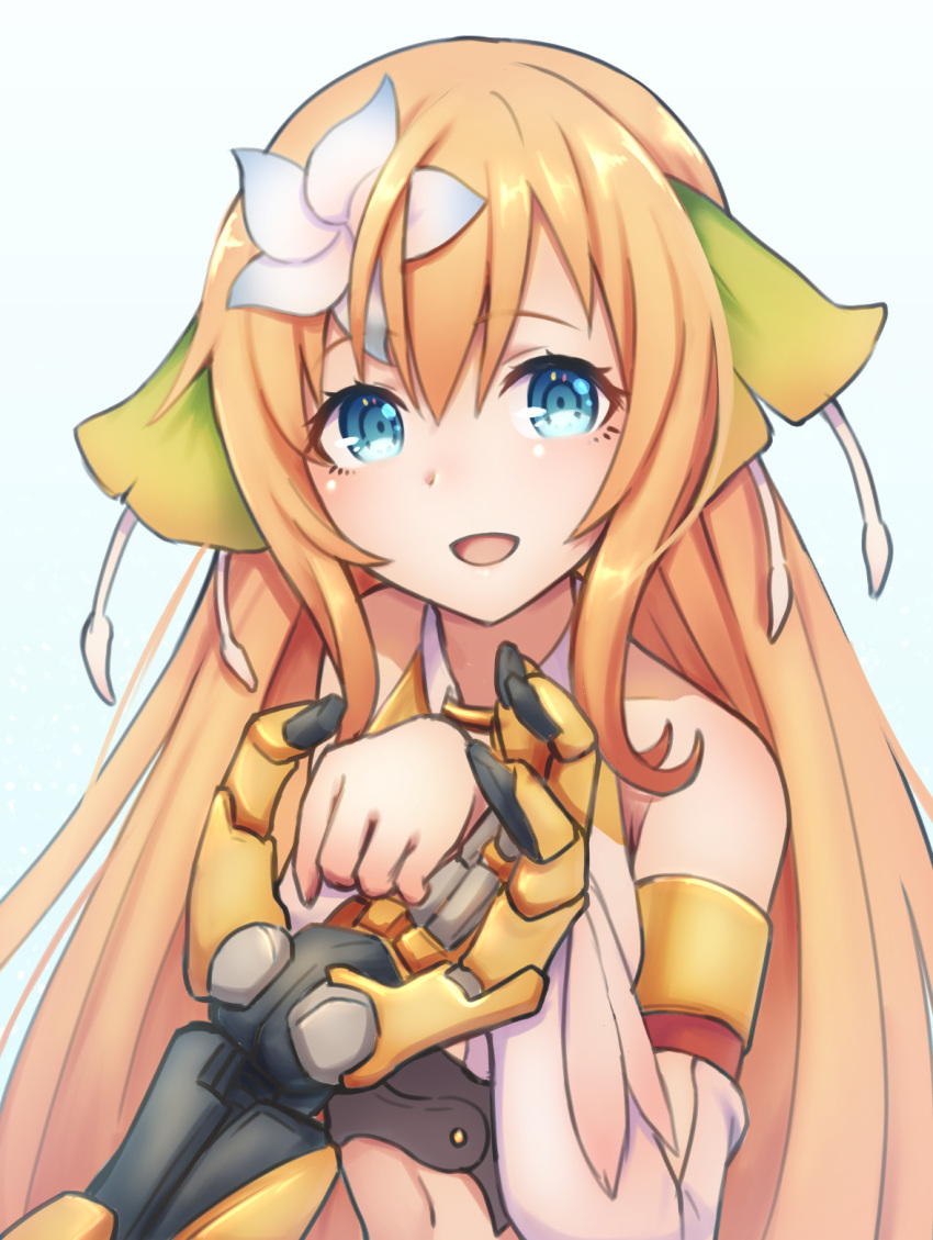 Safebooru - 1girl 1other armlet bare shoulders blue eyes brown hair ciel nosurge earthes flower ...