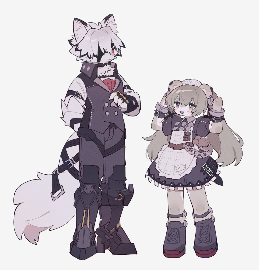 Safebooru - 1boy 1girl :d animal ears apron armored boots bear ears ...