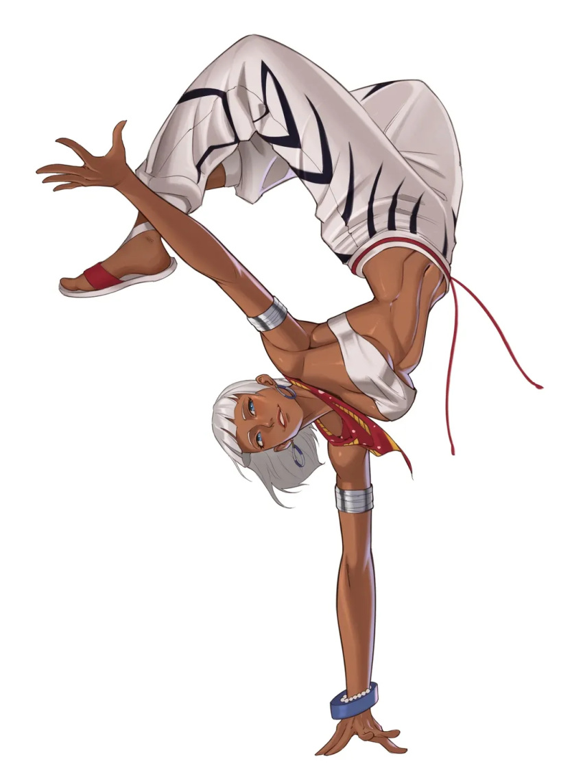 Safebooru - 1girl armlet ass baggy pants bandeau bare shoulders blue eyes blunt bangs bracelet ...