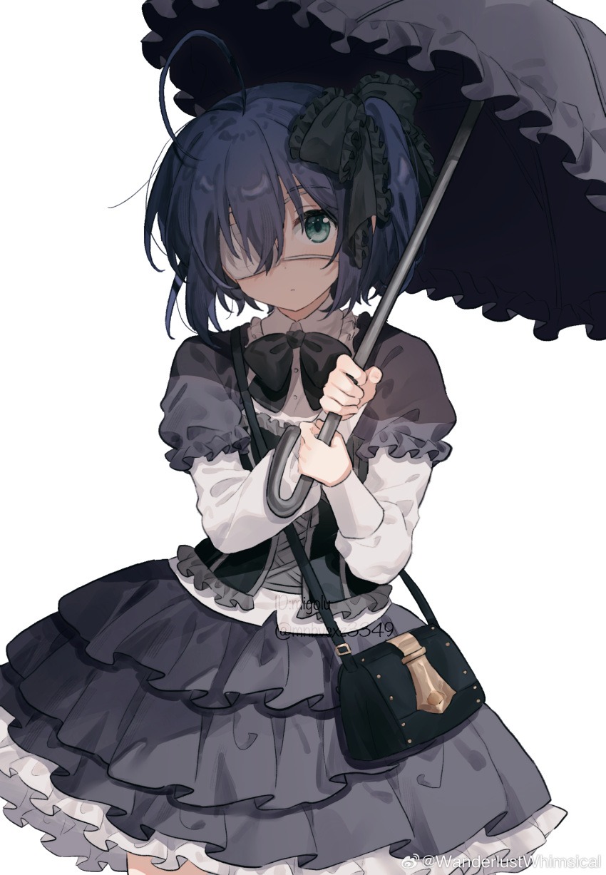 Safebooru - 1girl ahoge bag black bow black dress black umbrella blue hair bow bowtie chinese ...