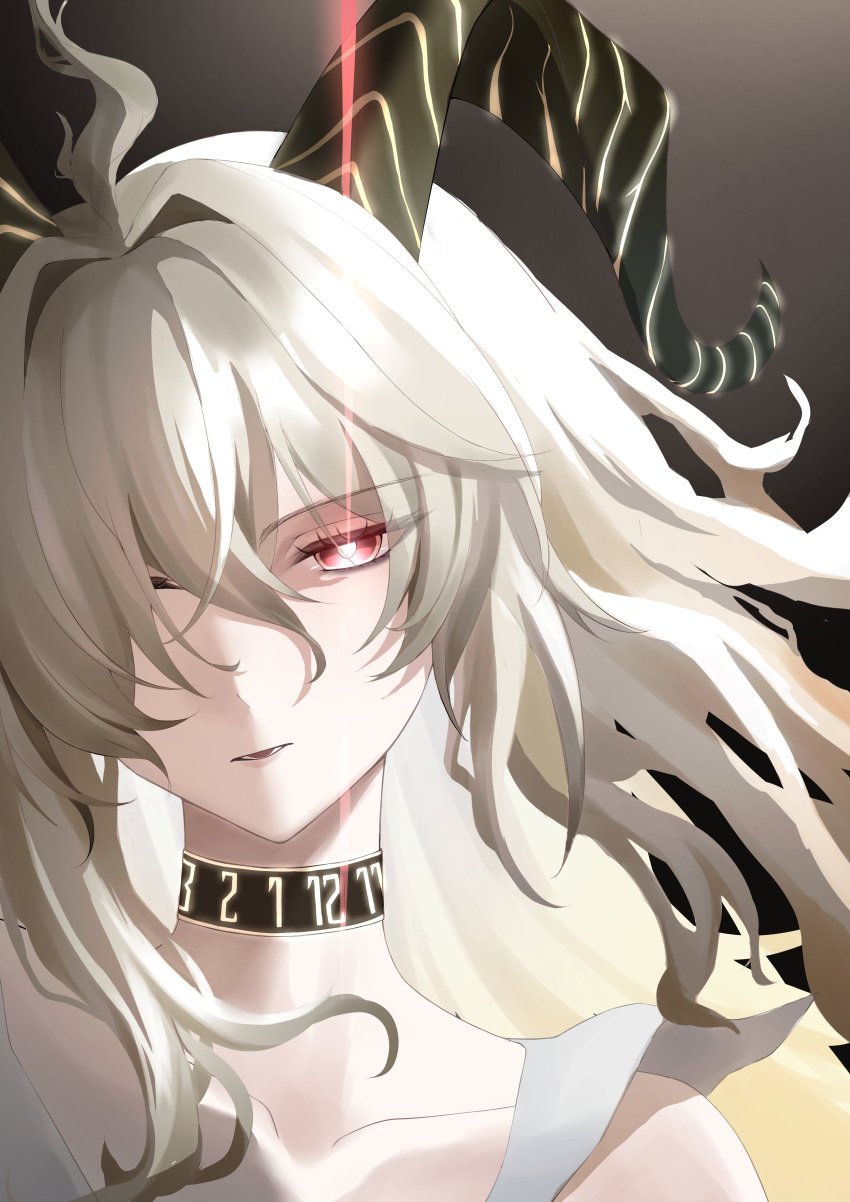 Safebooru - 1girl absurdres ahoge black choker black horns blonde hair bright pupils choker ...