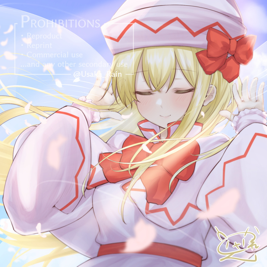 Safebooru - 1girl album cover blonde hair blue background blush bow bowtie closed eyes closed ...