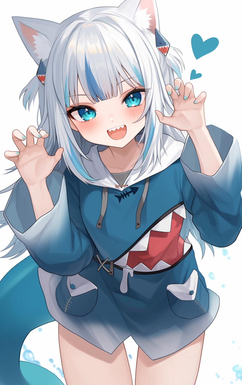 Safebooru - 1girl absurdres animal costume animal ears bare legs blue hoodie blue nails blunt ...