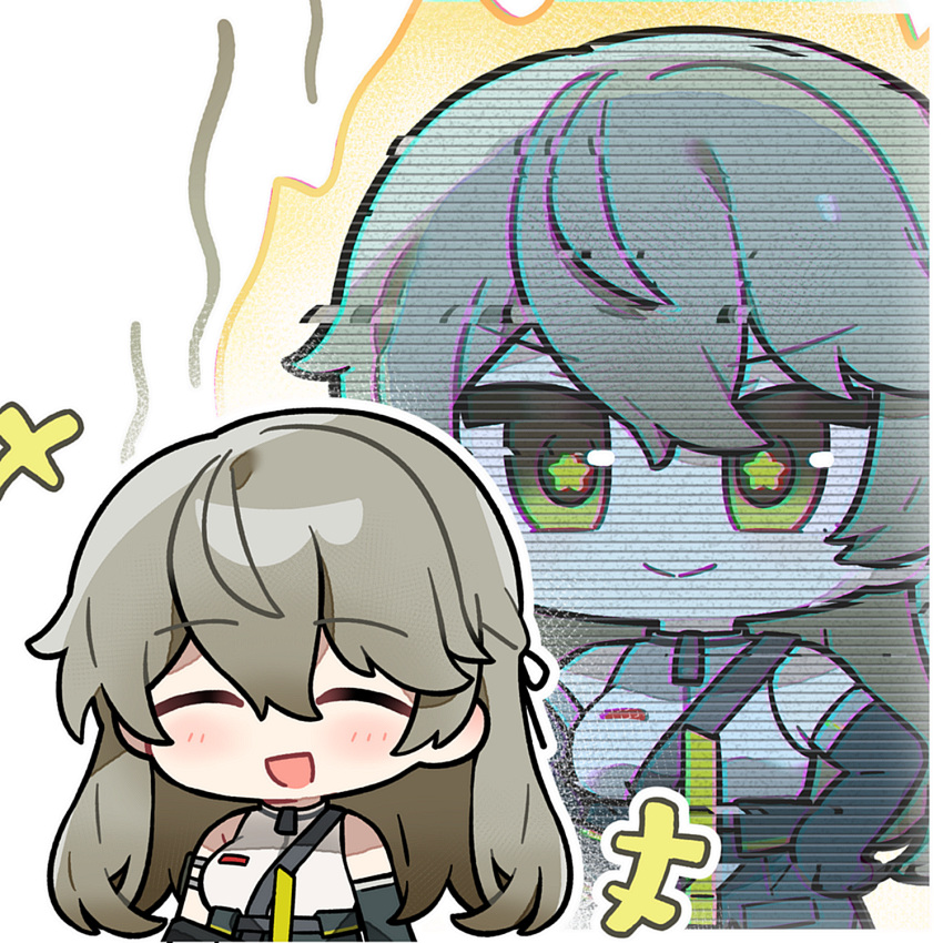 Safebooru - >:) +++ 1girl :d artist request brown hair chibi chibi only ...