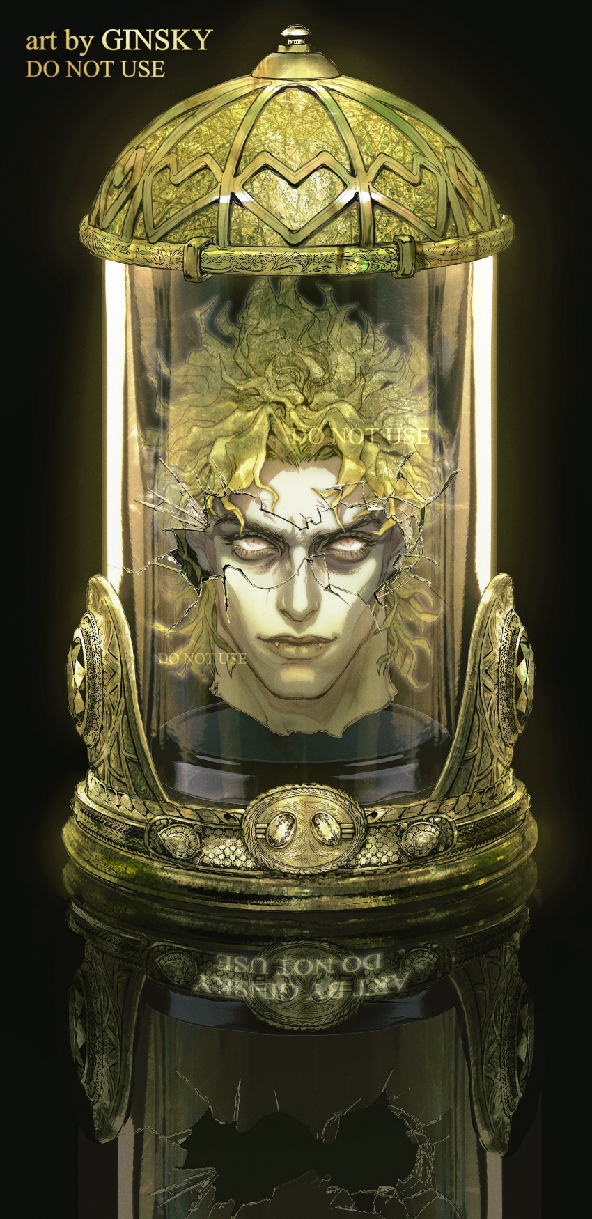 Safebooru - 1boy absurdres black background blonde hair broken broken ...