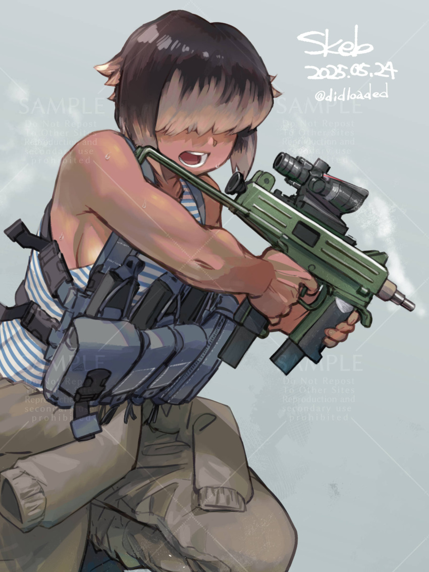 Safebooru - 1girl absurdres ammunition pouch artist name b&t mp9 breasts clothes around waist ...