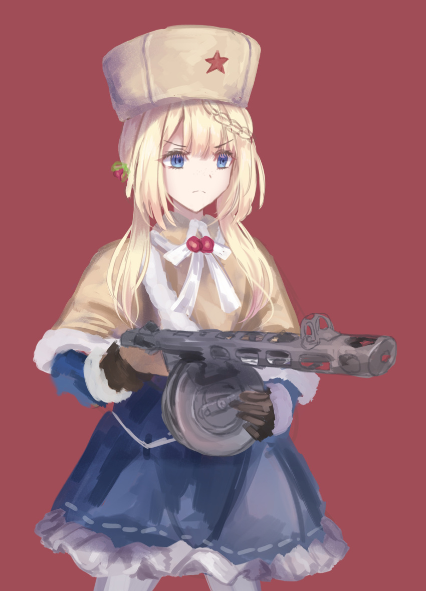 Safebooru - 1girl blonde hair blue eyes blue skirt drum magazine fur ...