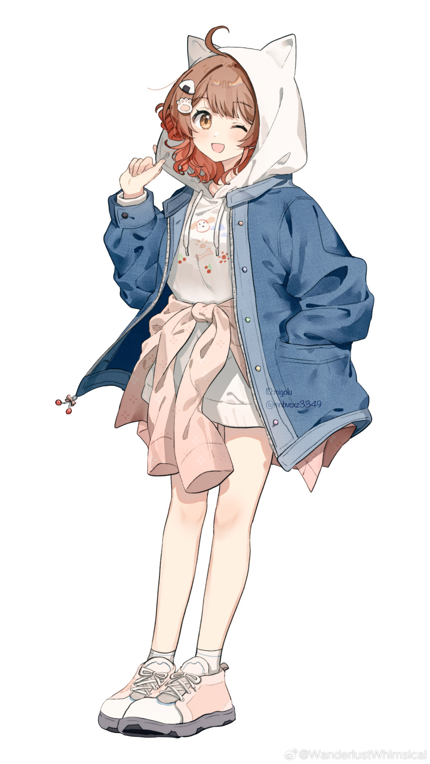 Safebooru - 1girl absurdres ahoge animal hood artist name blue jacket blush brown eyes brown ...