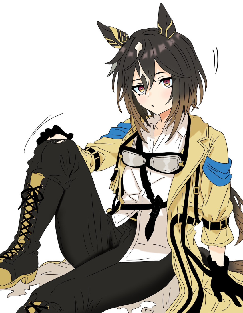 Safebooru - 1girl animal ears black boots black gloves black pants boots brown hair coat ...