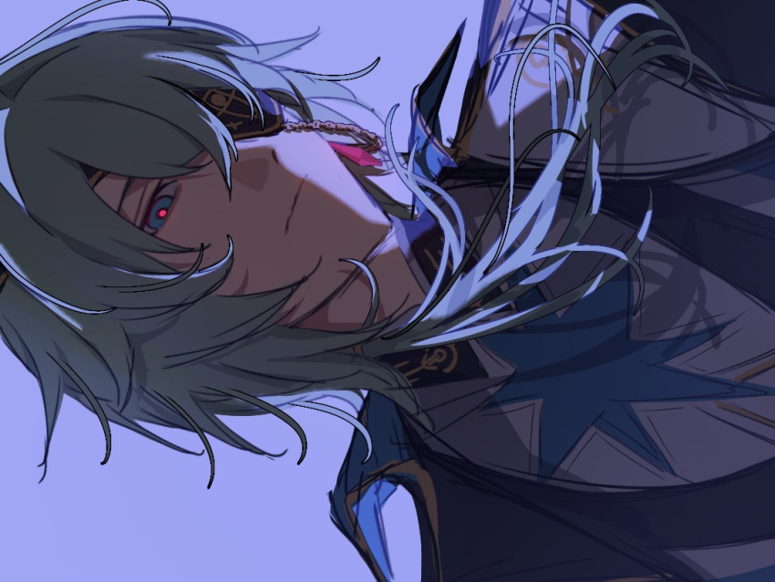 Safebooru - 1boy anaxa (honkai: star rail) aqua hair black jacket blue eyes closed mouth ...