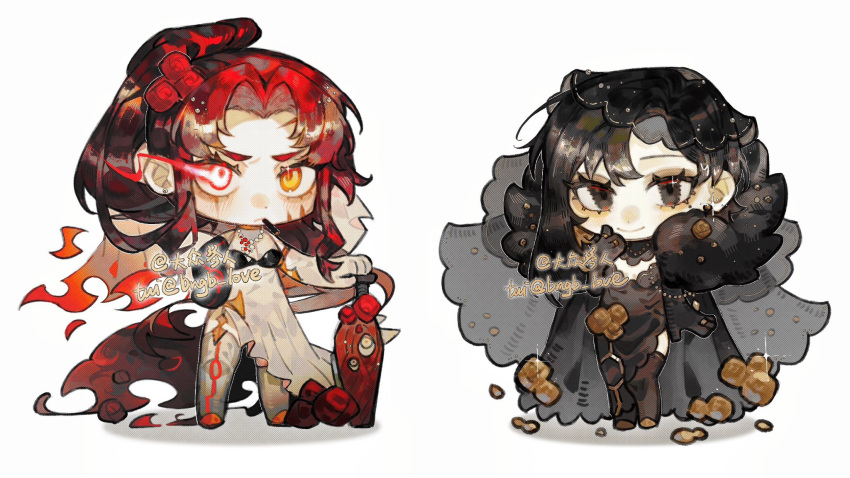 Safebooru - 1girl 2girls alternate costume asymmetrical gloves binah (project moon) black coat ...