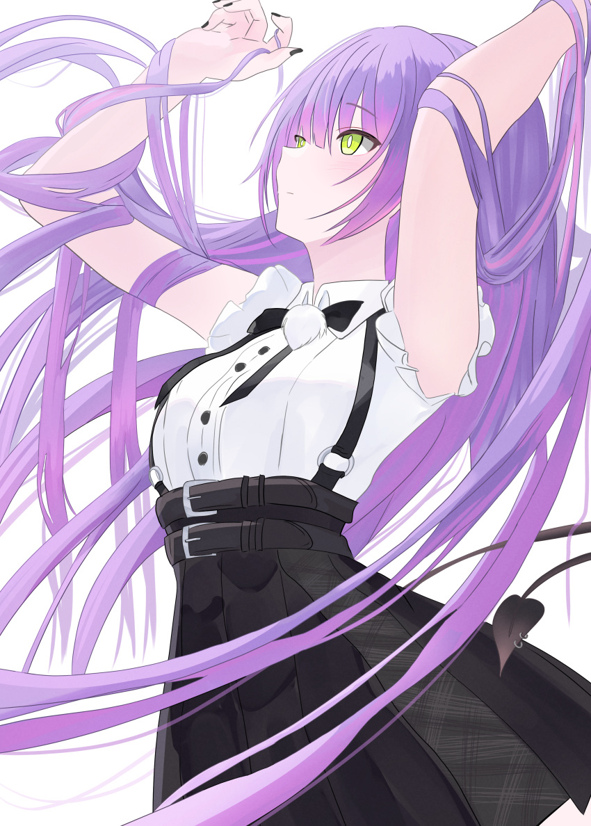 Safebooru - 1girl absurdres arms up artist request belt black nails black ribbon black skirt ...