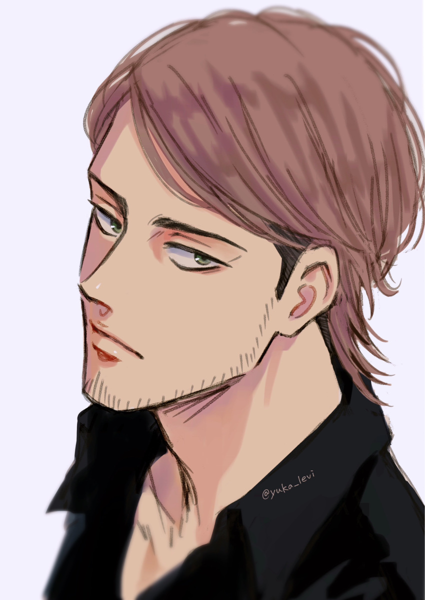 Safebooru - absurdres artist name beard stubble black shirt facial hair highres jean kirstein ...