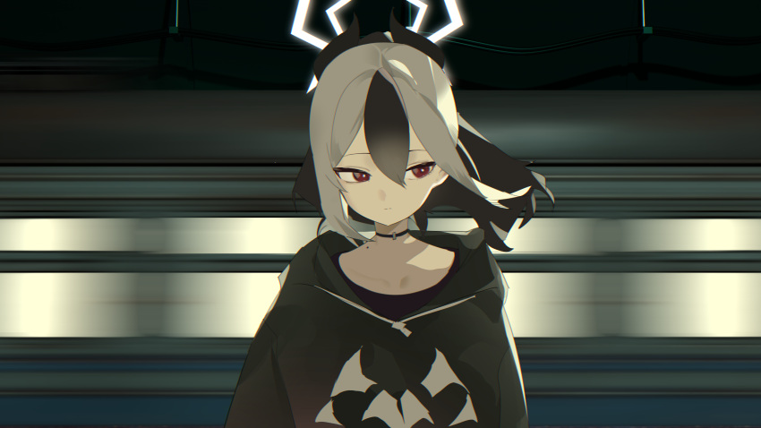 Safebooru - 1girl absurdres black choker black hair black hoodie blue archive choker closed ...