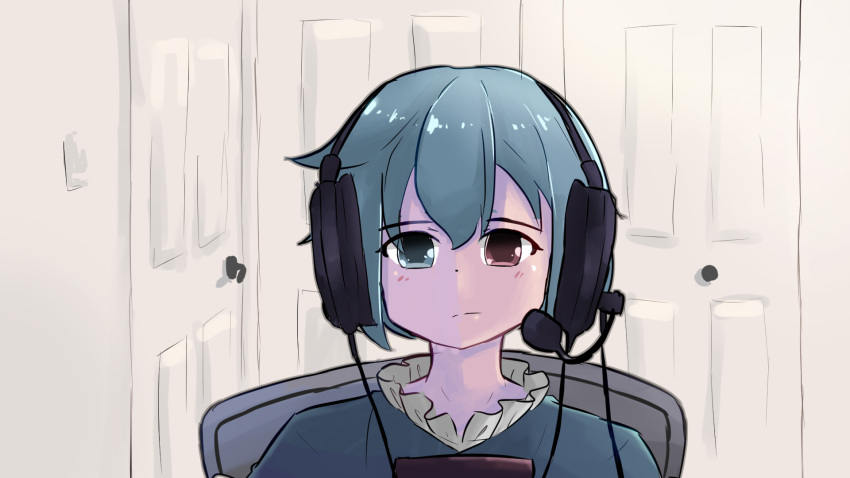 Safebooru - 1girl blue eyes blue hair blue shirt closed mouth ...
