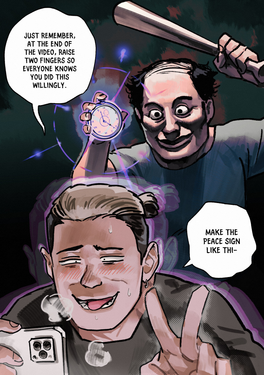 Safebooru - 2boys :d absurdres bald baseball bat black eyes black hair blush brown hair ...