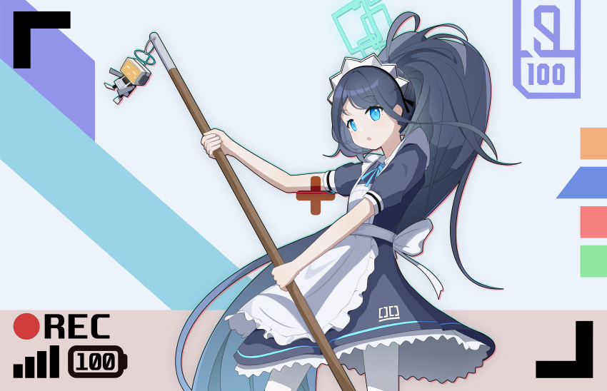 Safebooru - 1girl :o absurdly long hair absurdres apron aqua eyes aqua halo aqua ribbon aris ...