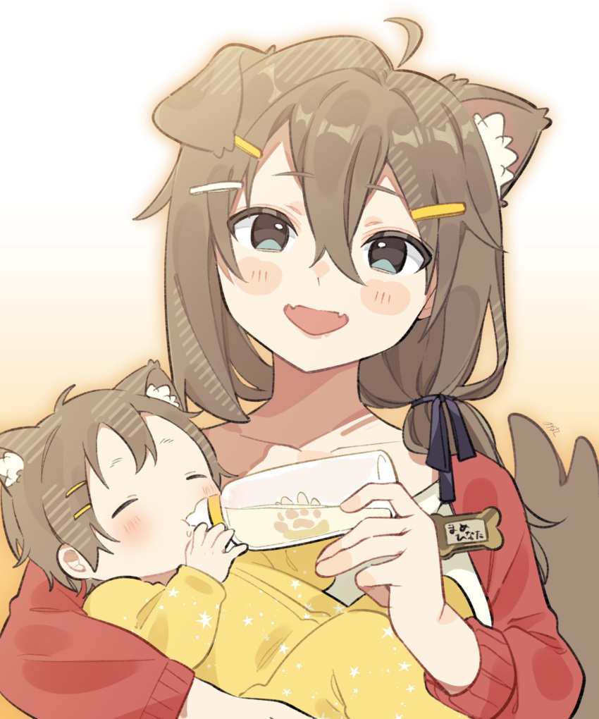 Safebooru - 1boy 1girl :d ahoge animal ear fluff animal ears baby blue ...