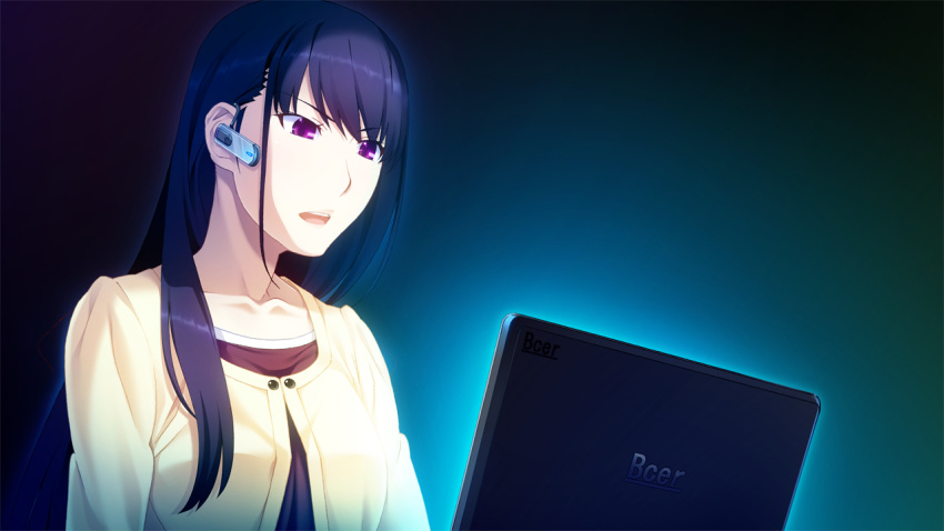 Safebooru - 1girl acer black background black hair black shirt brand ...