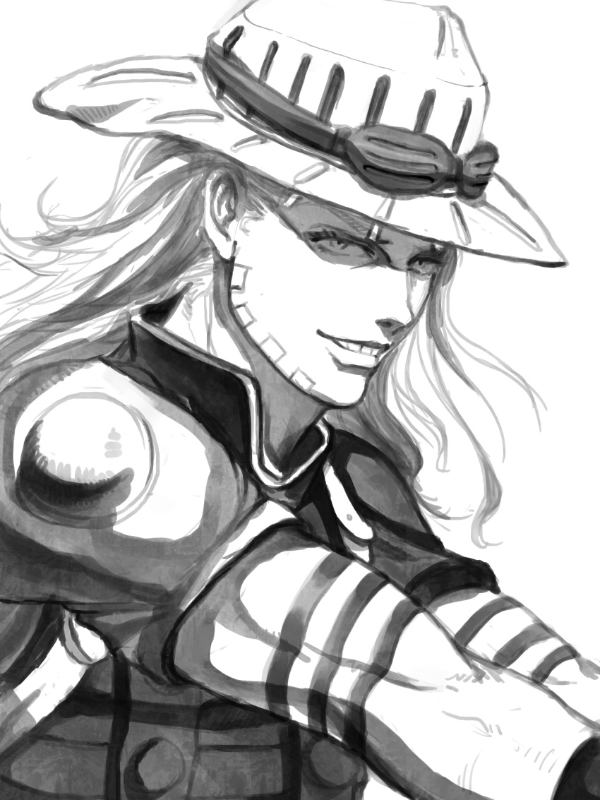 Safebooru - 1boy beard facial hair greyscale gyro zeppeli hat highres ...