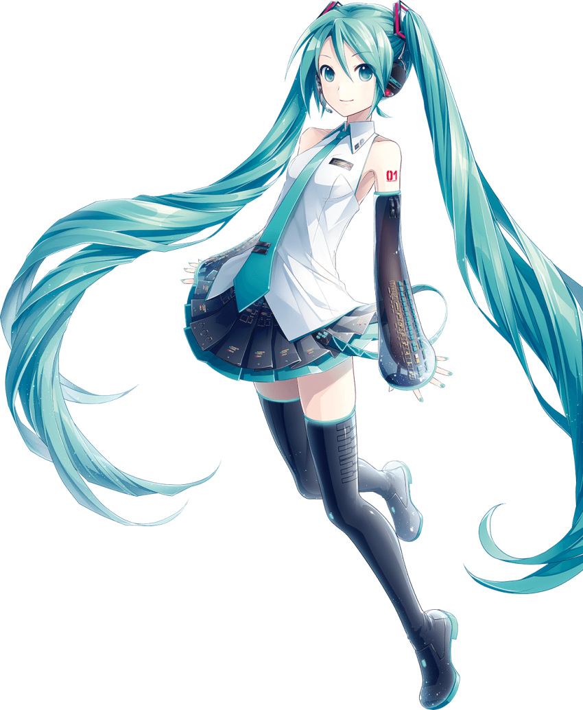 Safebooru - 1girl aqua eyes aqua hair artist request detached sleeves hatsune miku headset ...