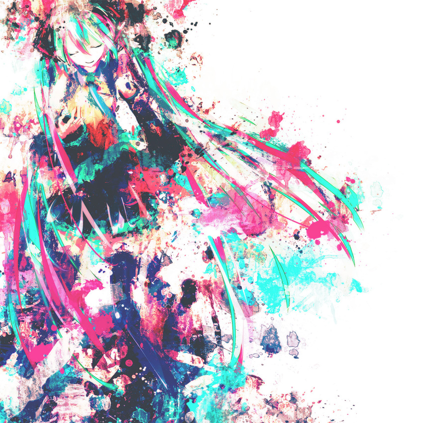 Safebooru - 1girl aqua hair closed eyes detached sleeves hatsune miku highres long hair meola ...